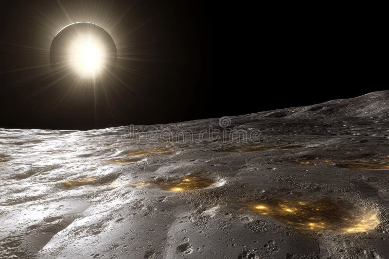 Unique Lunar Landscape Illuminated by Sunlight with Distant Celestial ...