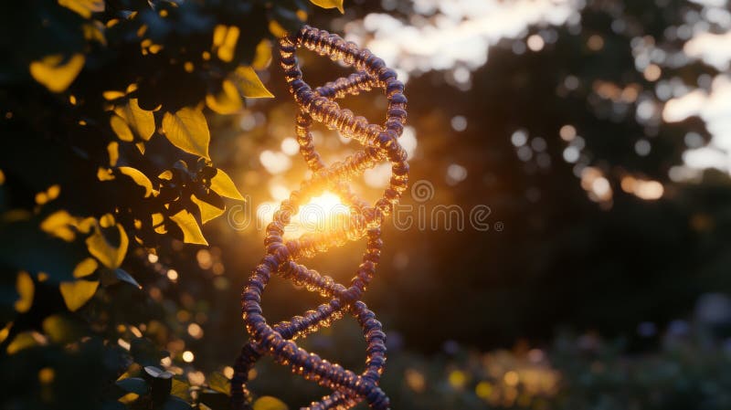 In Bright Sunlight, a Detailed DNA Helix is Encompassed by an Array of ...