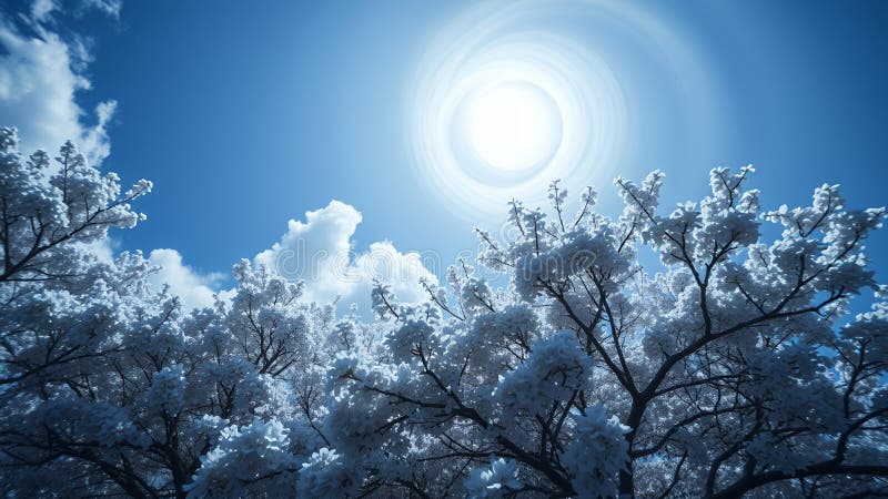 Bright Sunlight Illuminates Blossoming Trees on a Clear Spring Day ...