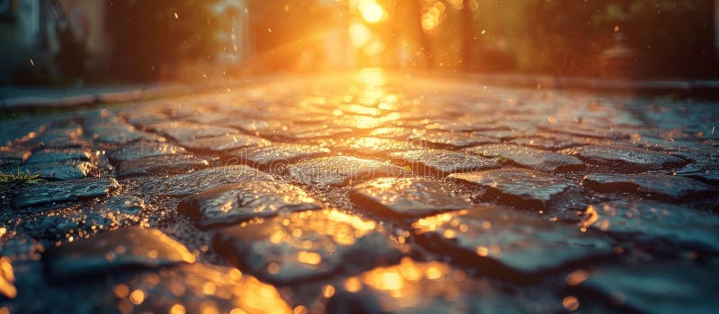 Bright Sunlight Illuminates Cobblestone Street Stock Photo - Image of ...