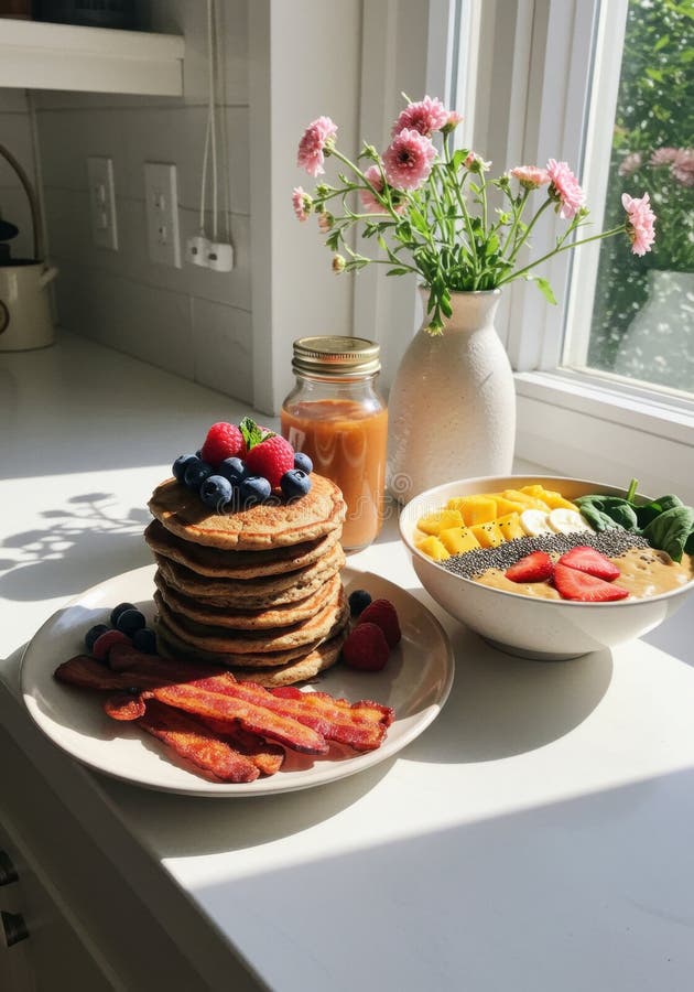 Bright Sunlight Illuminates Delicious Breakfast Spread Stock Photos ...