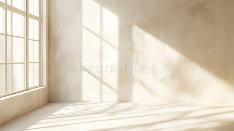 Bright Sunlight Illuminates Empty Room with Beige Walls and White ...