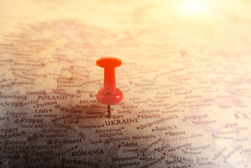 Bright Sunlight Illuminates Territory Russia World Map.Red Button is ...