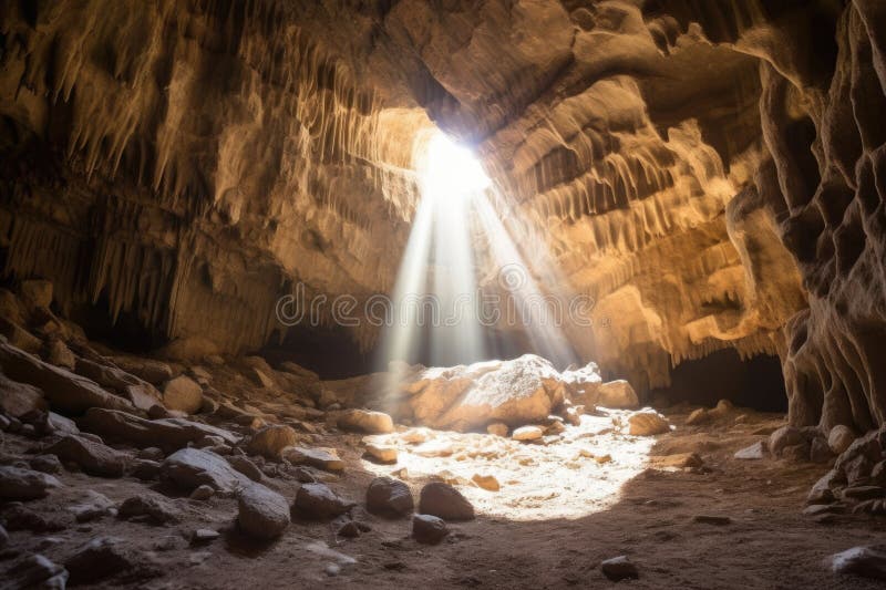 Bright Sunlight Illuminating the Inside of a Dry Desert Cave Stock ...