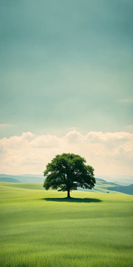 Bright Sunlight Over Serene Landscape, Minimalistic Scenery with Single ...