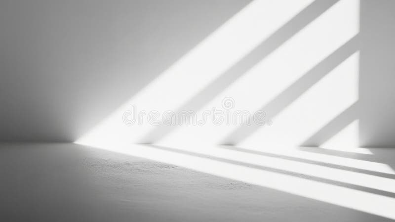 Bright Sunlight Rays and Shadows on White Wall and Floor Stock ...