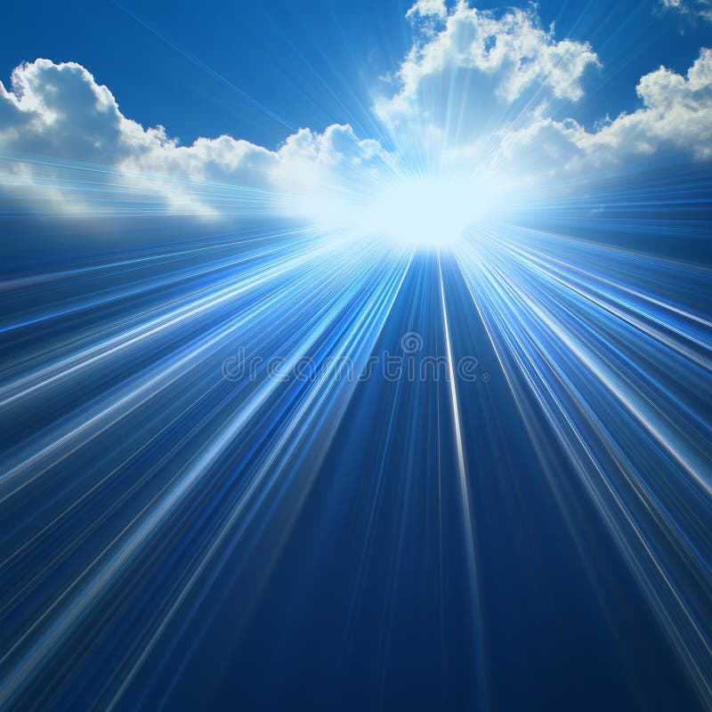 Bright Sunlight Rays Shine from Behind Dramatic Cloudscape in Blue Sky ...