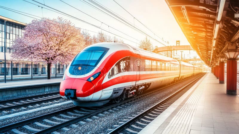 Bright Sunlight Reflections Illuminate the Cherry Blossom Train Station ...