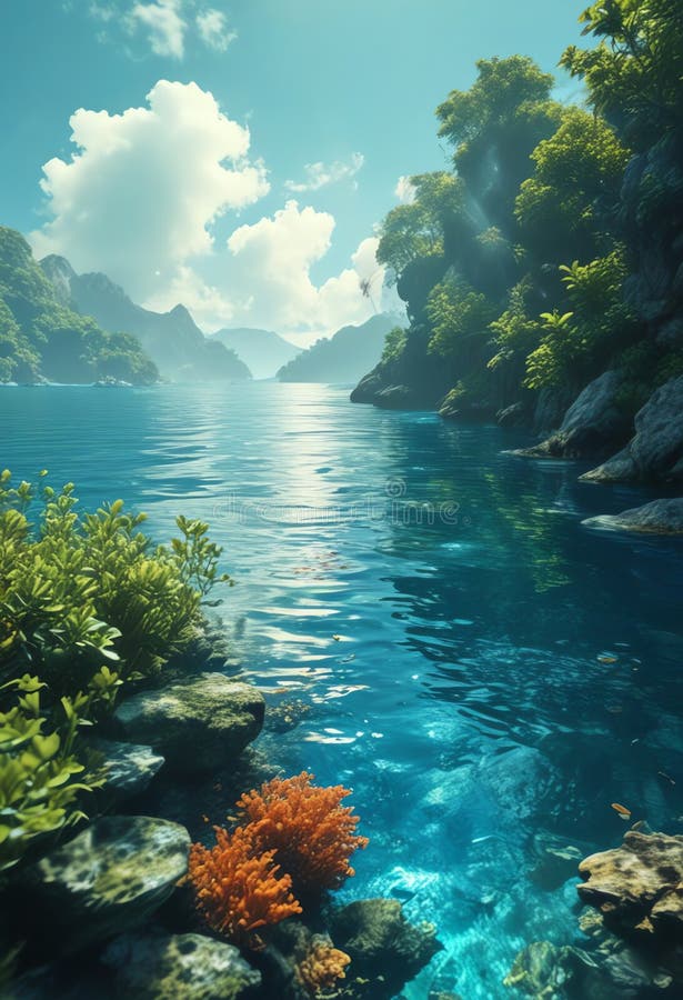 Bright Sunlight Sea with Illuminates the Crystal-clear Blue Water Stock ...