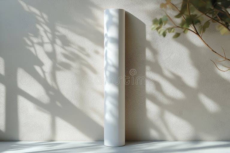 A Tall White Cylinder Casting Interesting Shadows on a Textured Wall in ...