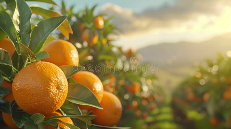 Bright Sunlit Orange Orchard.AI Generated Image Stock Photo - Image of ...