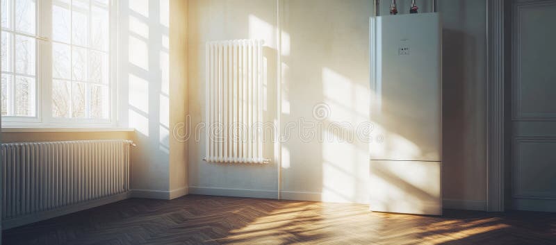 Bright Sunlit Room with Modern Radiator and Boiler for Home Heating ...