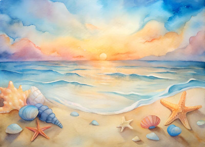 A Bright Sunny Day on the Beach with Waves, Sand, and Seashells Stock ...