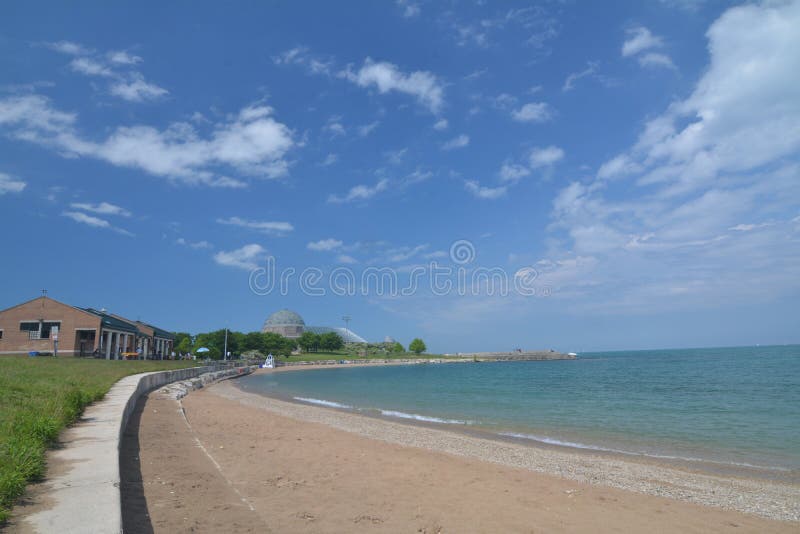 Chicago Lakefront Beach with Blue Sky Stock Photo - Image of blue ...