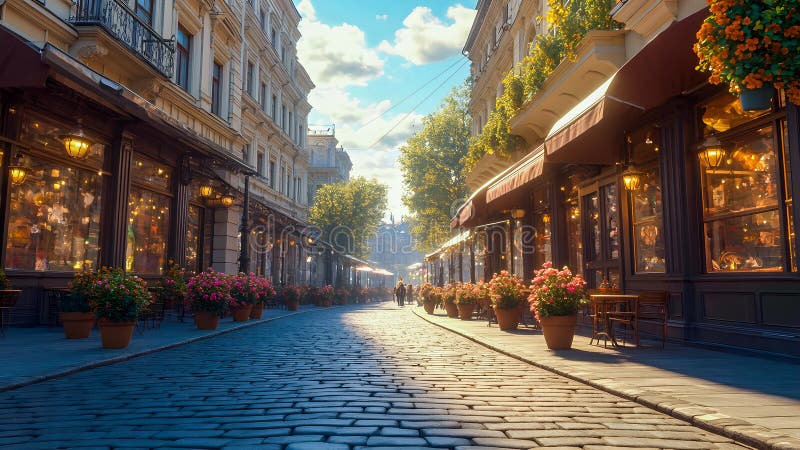 A Bright Sunny Day in Kyiv, Pre-war Time. Stock Illustration ...