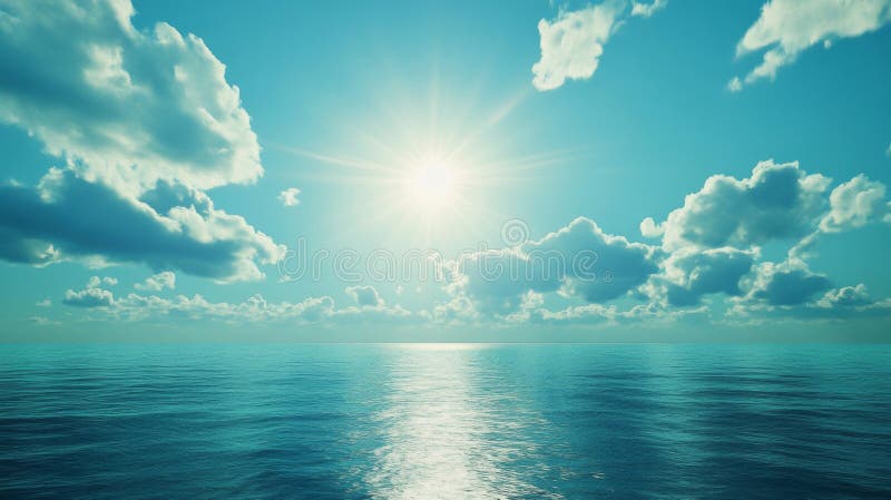 Bright Sunny Day Over Calm Blue Ocean with White Clouds Stock ...