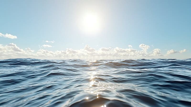 Bright Sunny Day Over Calm Ocean with Blue Sky and White Clouds Stock ...