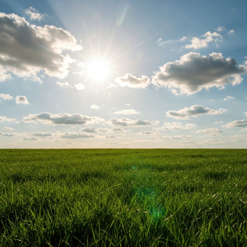 Bright Sunny Day Over Lush Green Field Stock Illustration ...