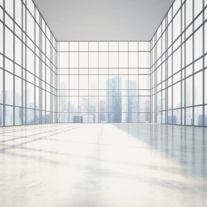 Bright Sunny Open Plan Interior with Large Windows Stock Image - Image ...