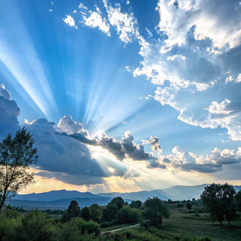 Blue Toned Sunny Sky with Clouds and Sunlight Stock Illustration ...