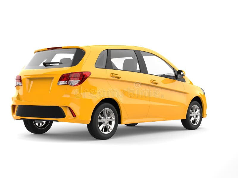Bright Sunny Yellow Modern Compact Car - Front View - Rear Wheel Shot ...