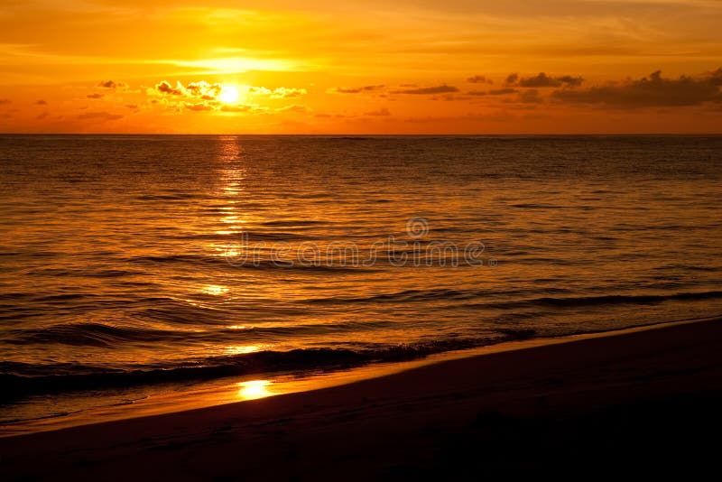 Bright Sunrise In Early Morning With Sand Beach Royalty Free Stock ...