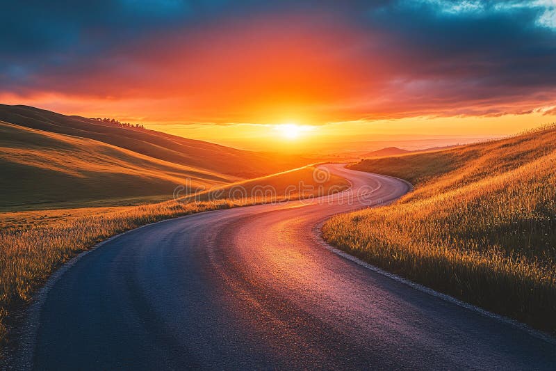 A Bright Sunrise Illuminating a Winding Road, Representing the ...