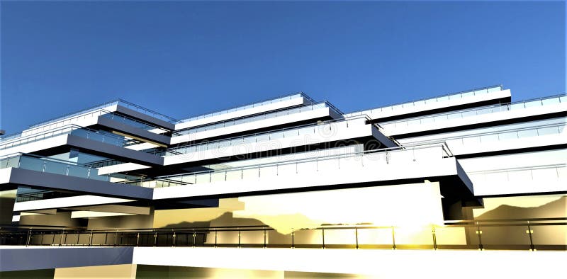 Bright Sunrise in the Mountains Reflected on the Glass Facade of the ...