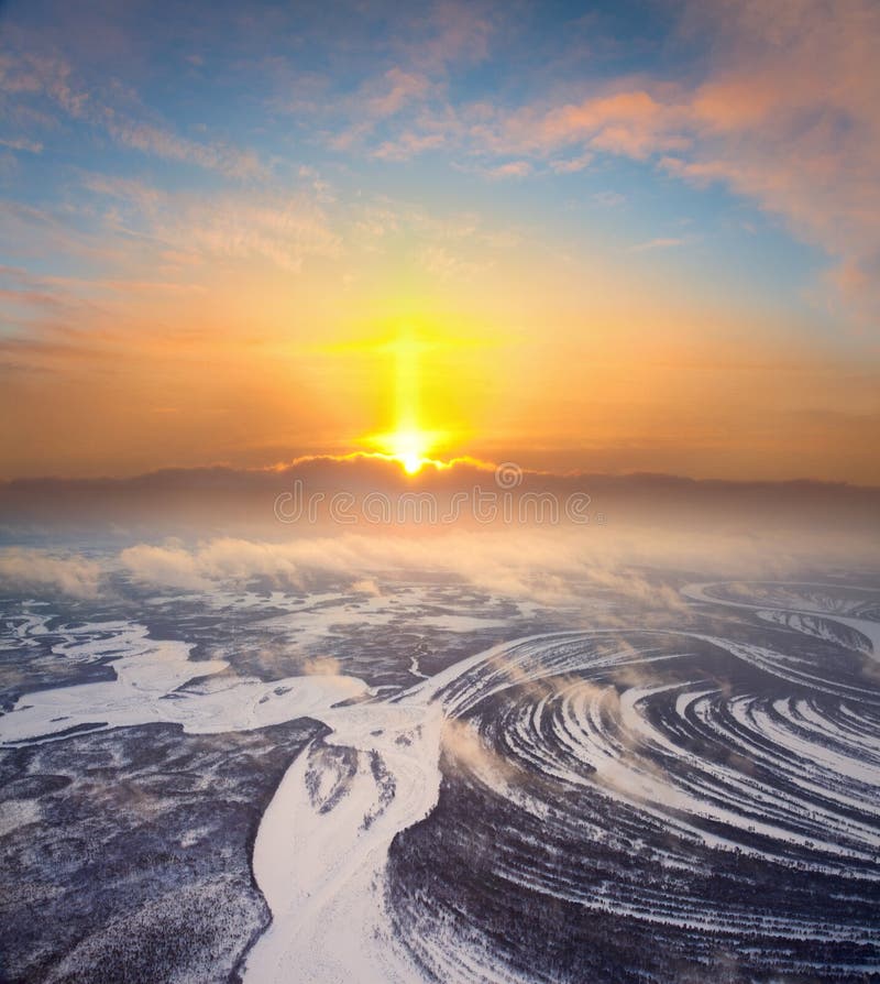 Bright sunrise in winter stock photo. Image of north - 25186658