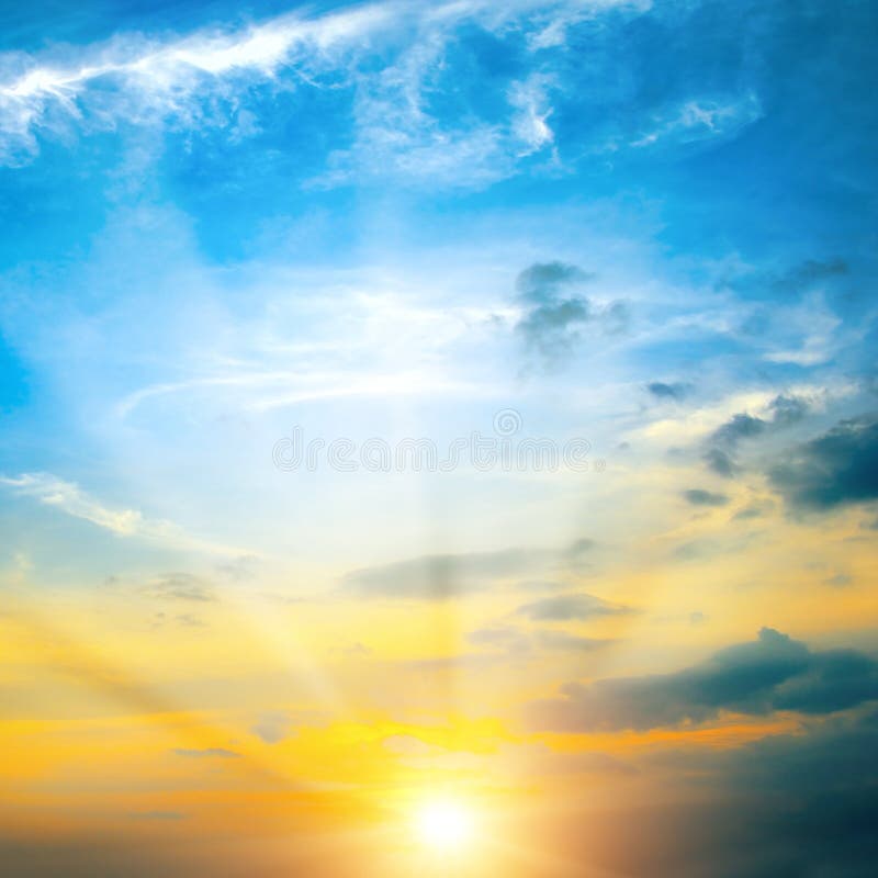 Bright Sunset with Blue Sky, Red Sun Stock Image - Image of cloudscape ...