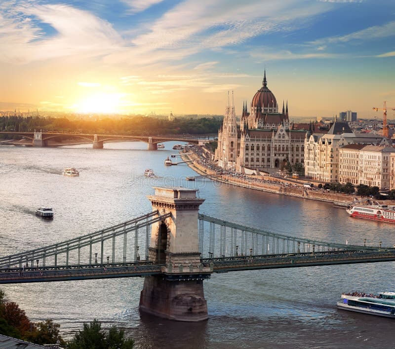 Bright sunset in Budapest stock photo. Image of colorful - 133245306