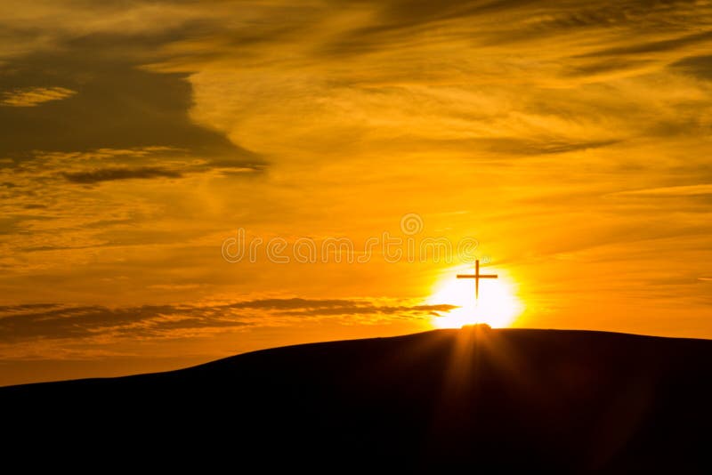Bright Sunset Cross stock image. Image of sundown, hill - 48036807