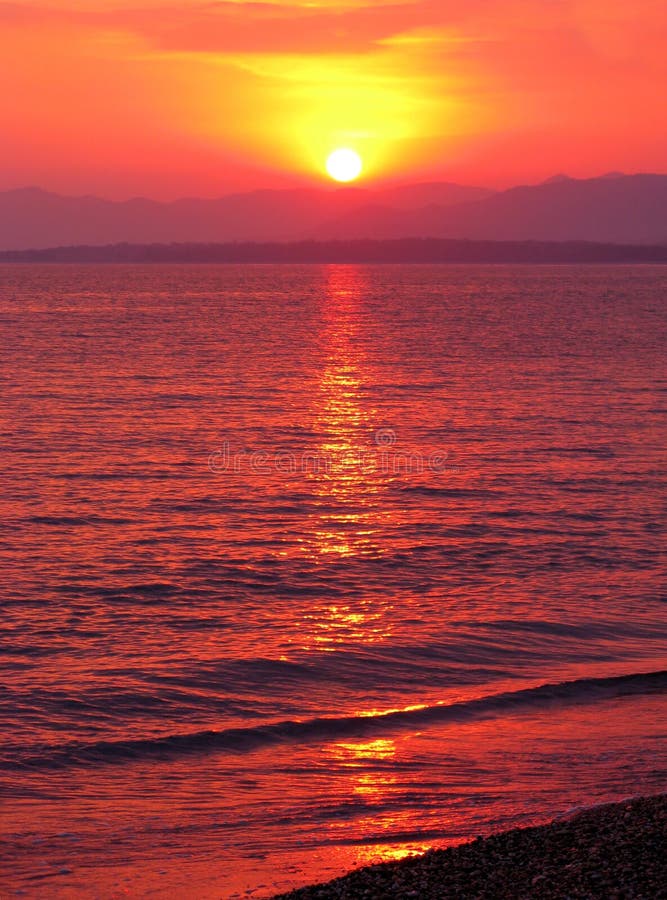 Pink Sunset in Mediterranean Sea Stock Image - Image of mediterranean ...