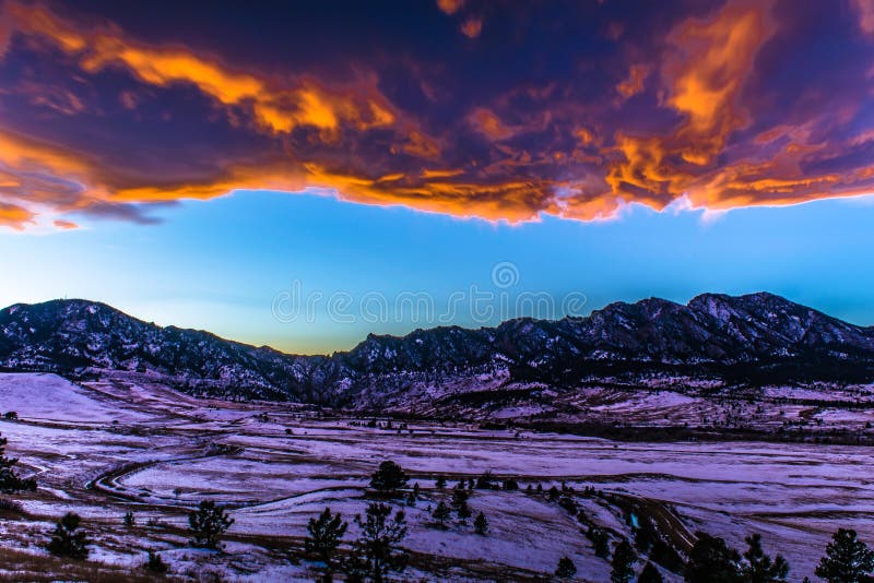 Boulder Colorado Mountain Range Sunset Panorama Stock Photo - Image of ...