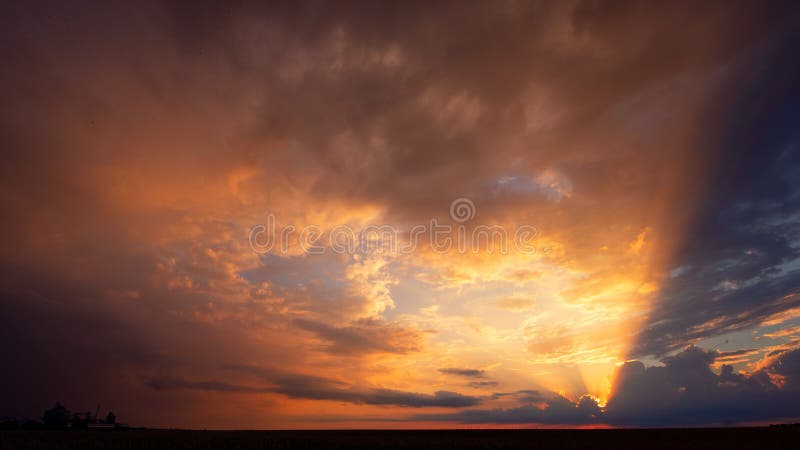 Bright Sunset, with Orange Sun Rays. Landscape Stock Photo - Image of ...