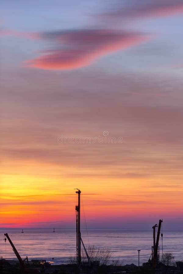 Bright sunset over the bay stock image. Image of sunset - 177322401