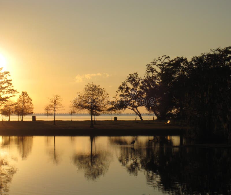 Bright Sunset Over Lake Pontchartrain Stock Photo - Image of bright ...