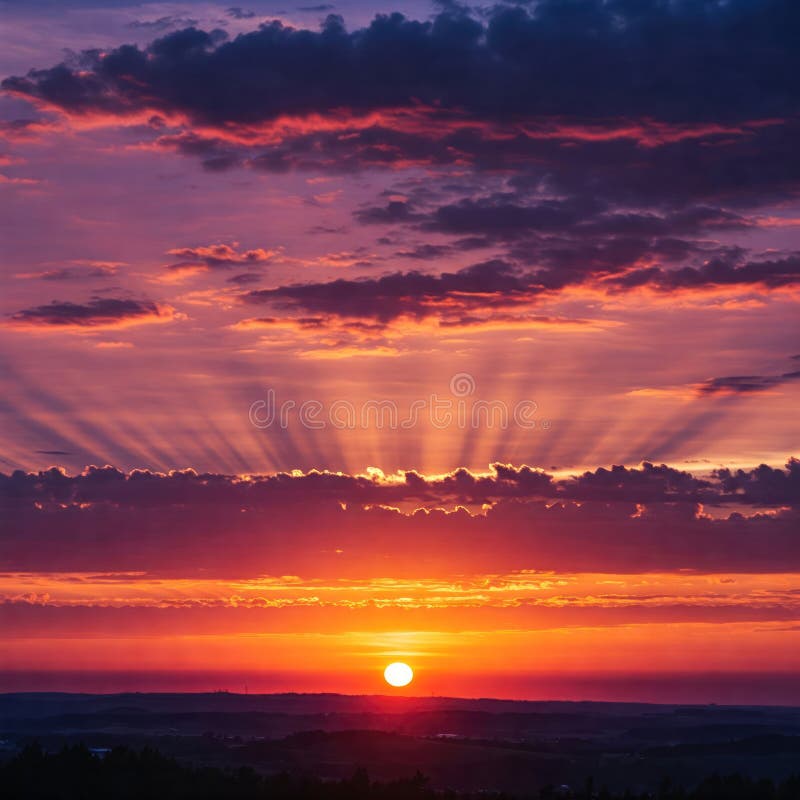 A Bright Sunset with Rays of Light Breaking through the Clouds. Stock ...