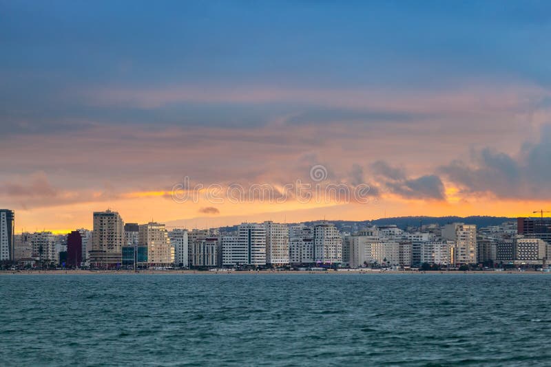 Bright Sunset Sky Over Tangier City, Morocco Stock Photo - Image of ...