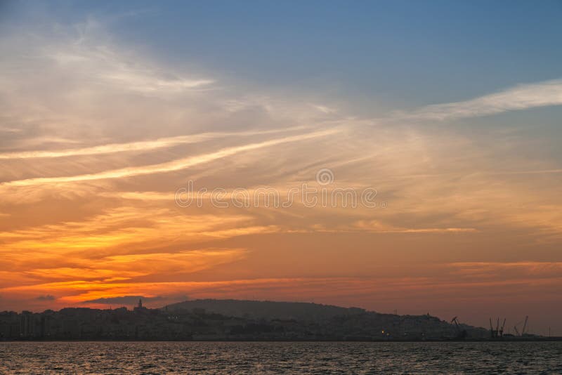 Bright Sunset Sky Over Tangier City, Morocco Stock Photo - Image of ...