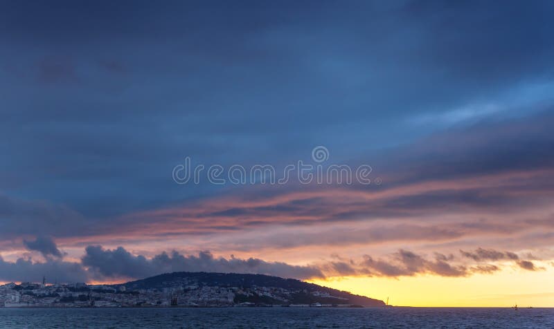 Bright Sunset Sky Over Tangier City, Morocco Stock Photo - Image of ...