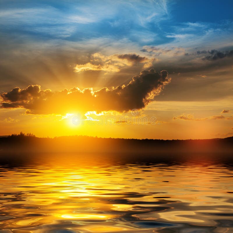 Bright Sunset Sky with Clear White Clouds. Sea with Sky Reflection ...