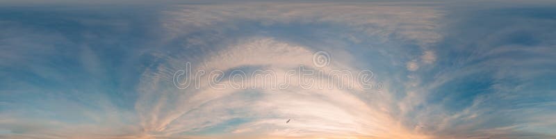 Dark Sunset Sky Panorama with Glowing Pink Cirrus Clouds. HDR 360 ...
