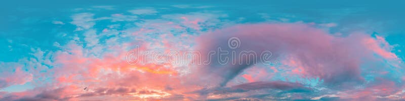 Sunset Sky Panorama with Bright Glowing Pink Cirrus Clouds. HDR 360 ...
