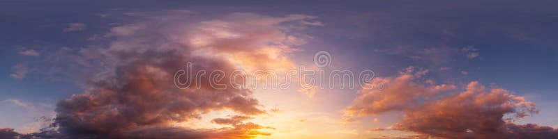 Dramatic Sunset Sky Panorama with Bright Glowing Red Pink Cumulus ...