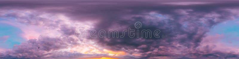 Dramatic Sunset Sky Panorama with Bright Glowing Red Pink Cumulus ...