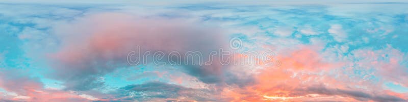 Sunset Sky Panorama with Bright Glowing Pink Cirrus Clouds. HDR Stock ...