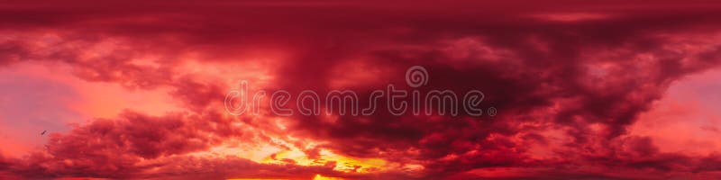 Dramatic Sunset Sky Panorama with Bright Glowing Red Pink Cumulus ...