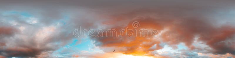 Dramatic Sunset Sky Panorama with Bright Glowing Red Pink Cumulus ...
