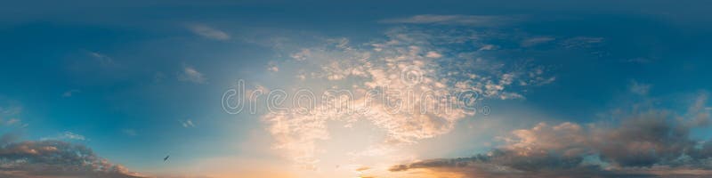 Bright Sunset Sky Panorama with Glowing Red Pink Cumulus Clouds. HDR ...